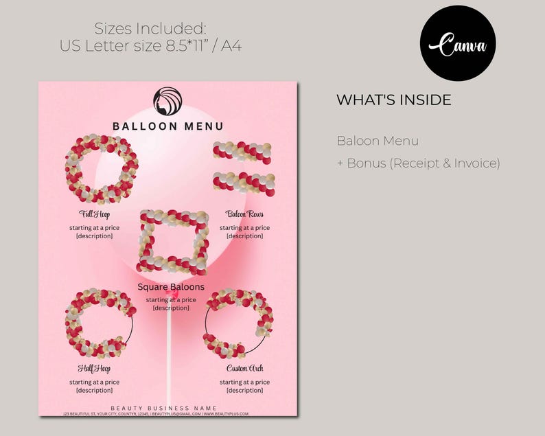 BALLOON MENU, Balloon MOCKUP Template, Balloon Artist, Editable Balloon ...