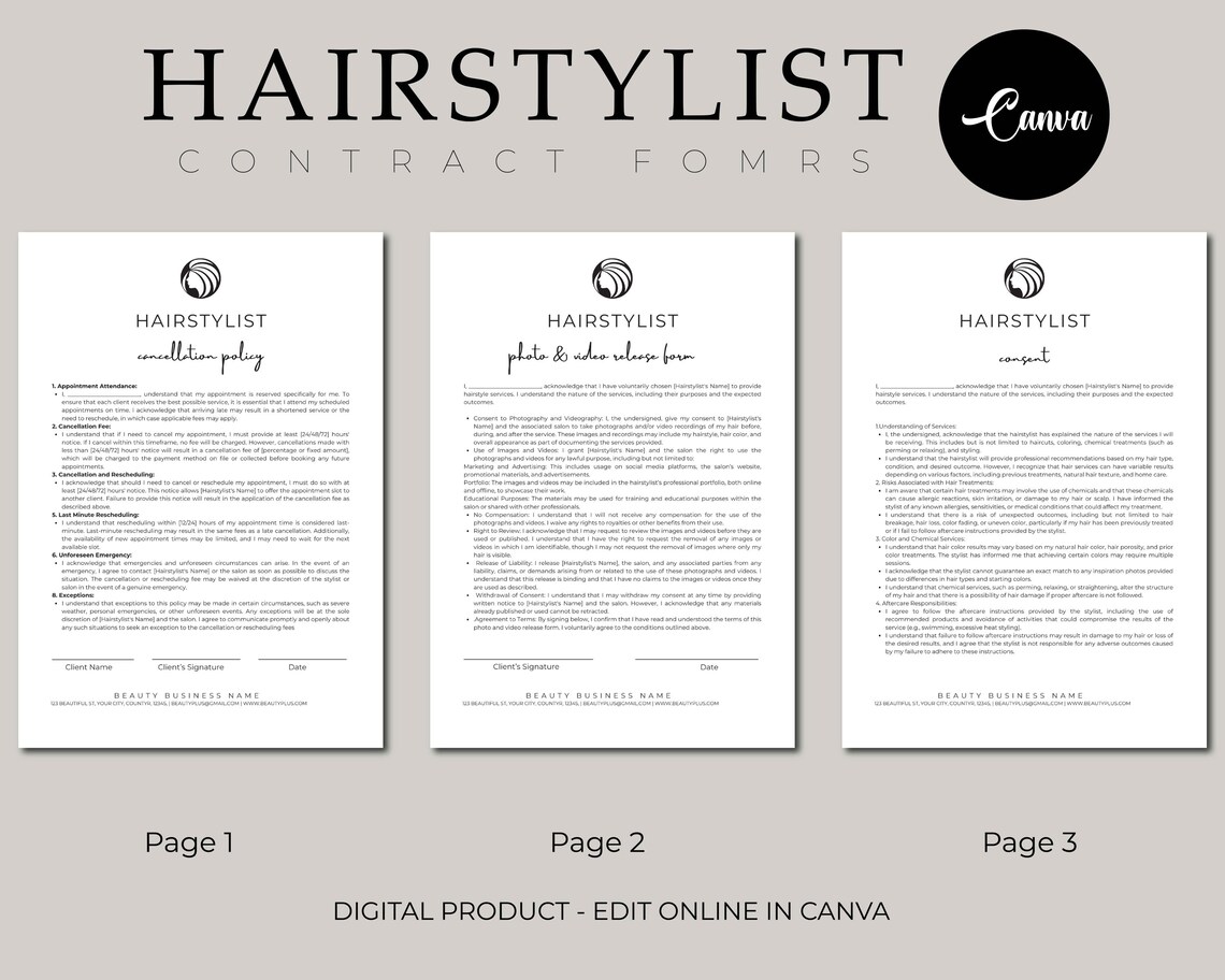Professional Hairstylist Forms Bundle, Hairstylist Client Intake Form ...