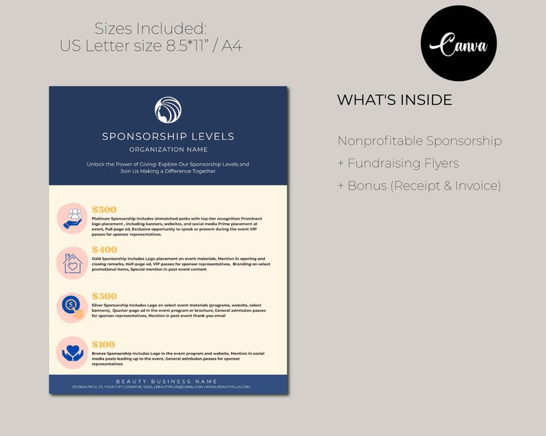 Nonprofit Event Sponsorship Fundraising Flyers, Donation Package ...