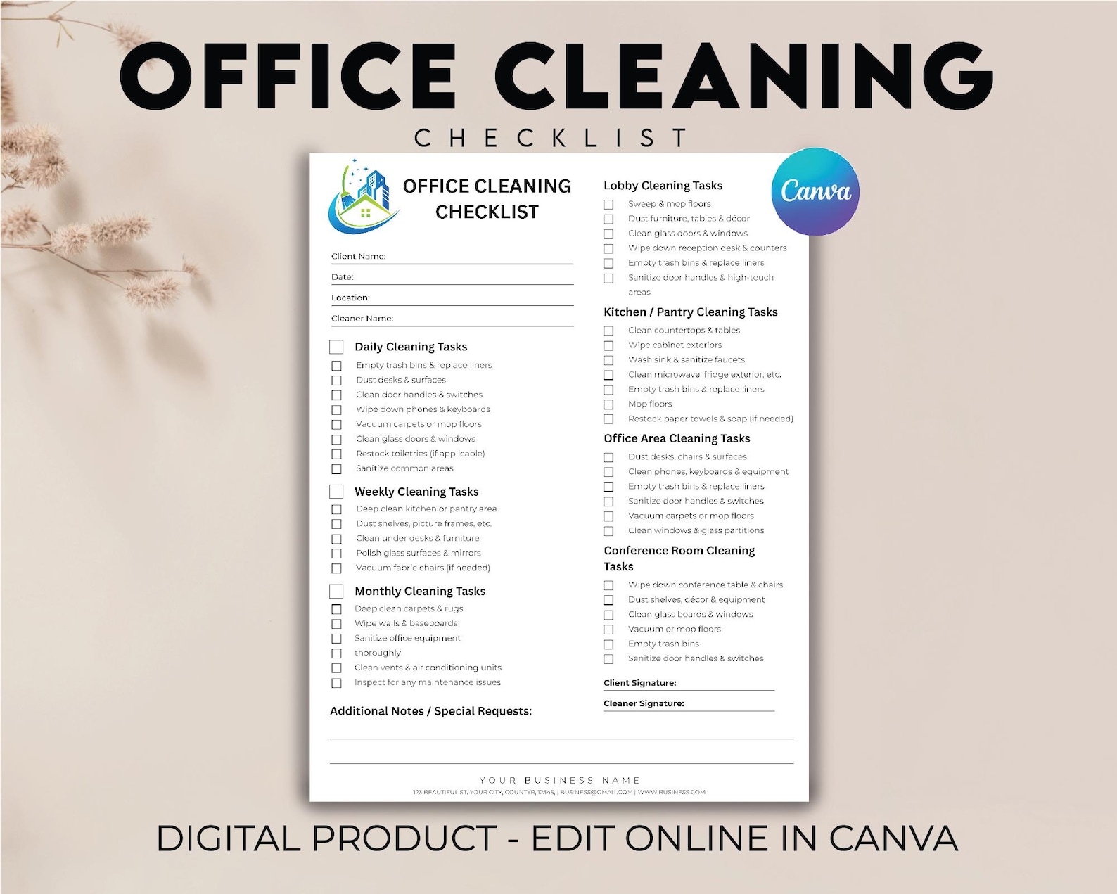 Office Cleaning Checklist, Cleaning Checklist for Cleaning Service ...