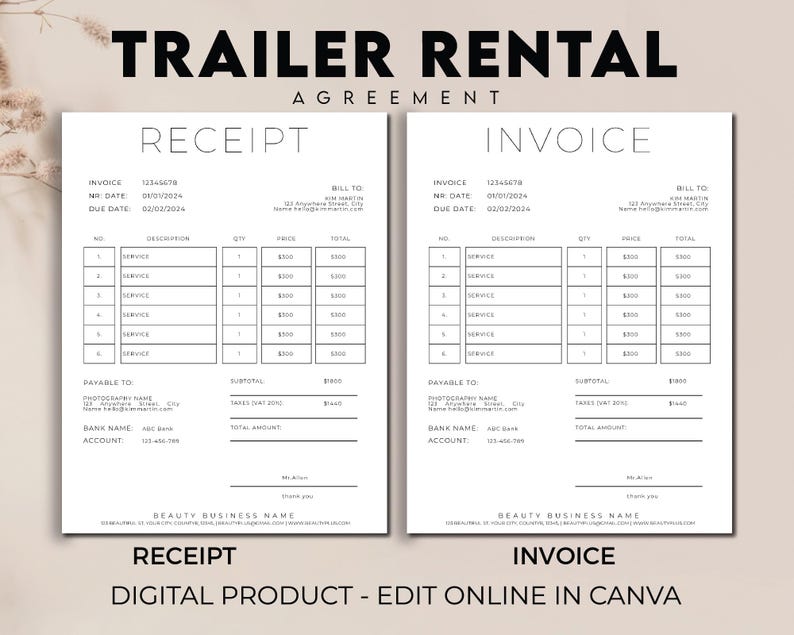 Editable Trailer Rental Agreement, Trailer Lease Contract, Dump Trailer ...