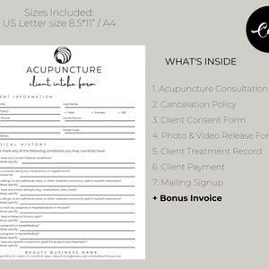 Editable Acupuncture Consultation & Consent Forms, Client Intake ...
