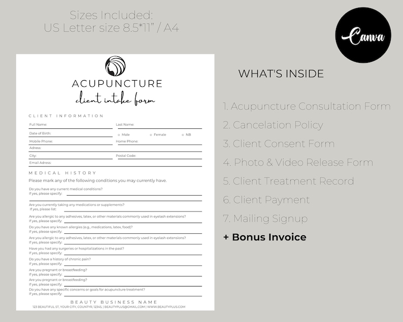 Editable Acupuncture Consultation & Consent Forms, Client Intake ...