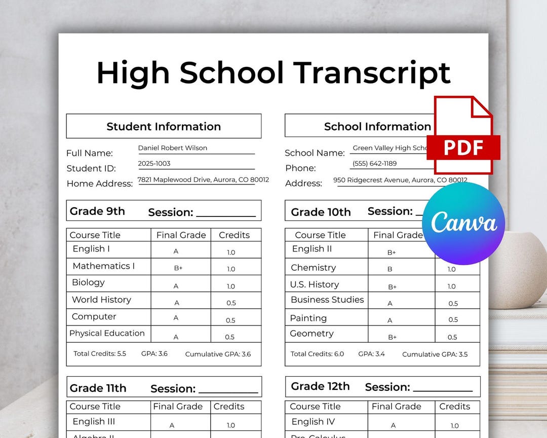 Homeschool High School Transcript Template, Printable Grade Tracker ...