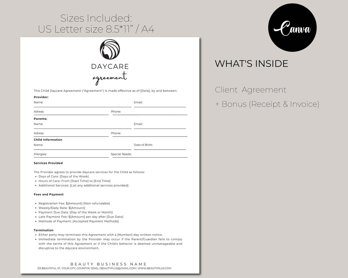 Editable Home Daycare Contract Template, Home Daycare Forms Package ...