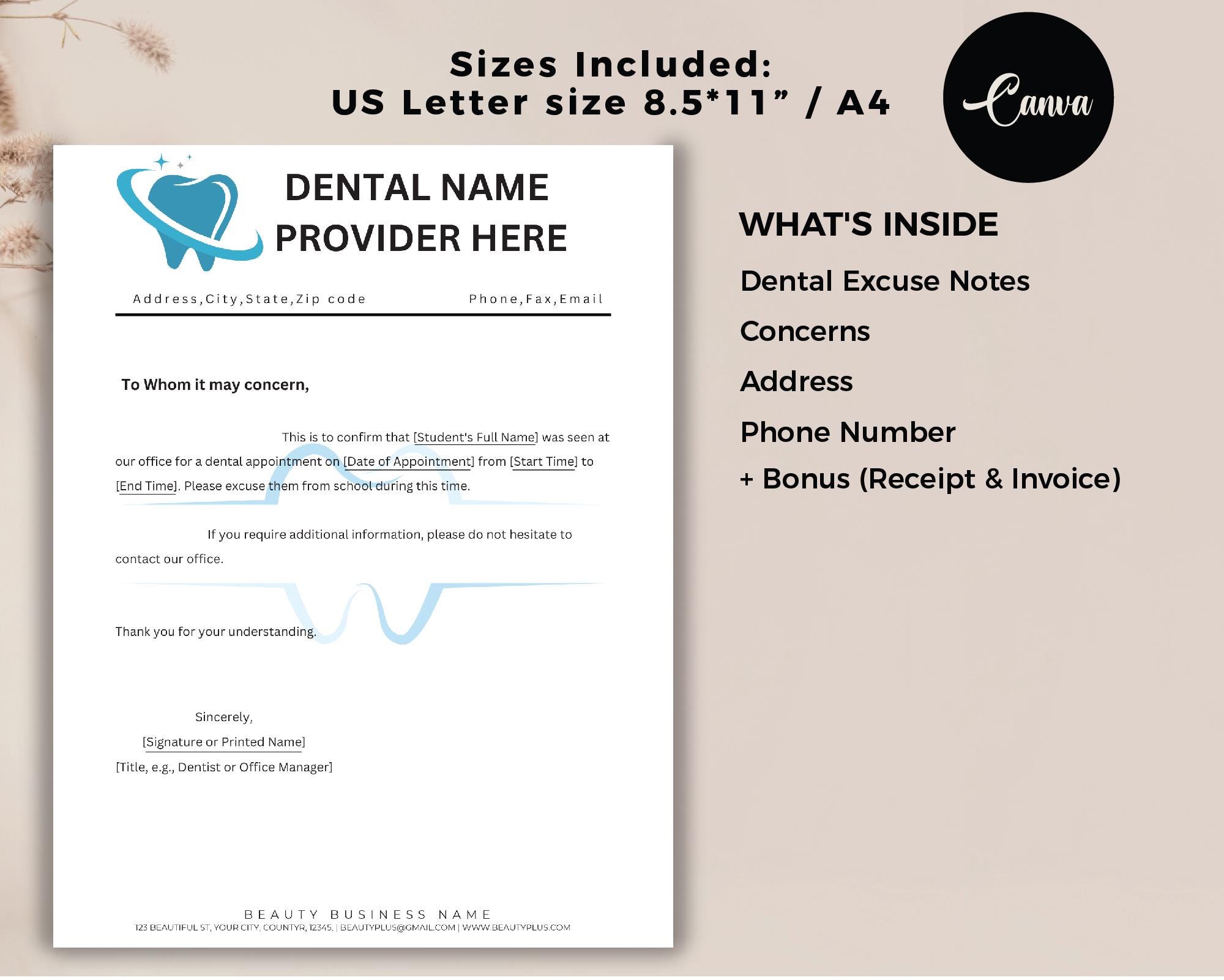 Dental and Orthodontic Medical Excuse Note, Dentist Excuse Note ...