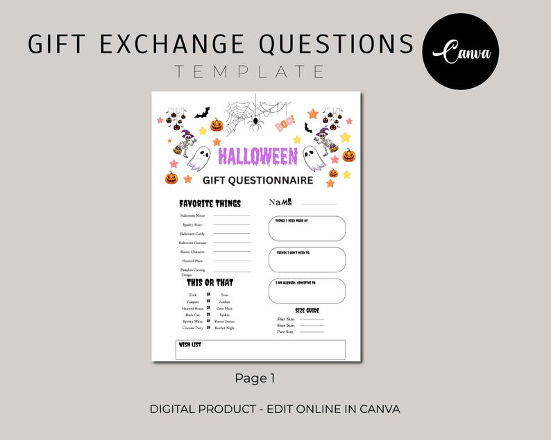 Editable Halloween Gift Exchange Questionnaire, Boo Buddies ...