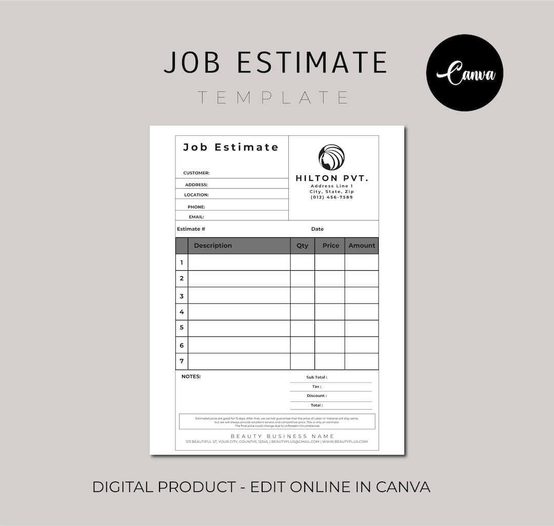 Job Estimate Template, Editable Construction Bid, Painting, Printable ...