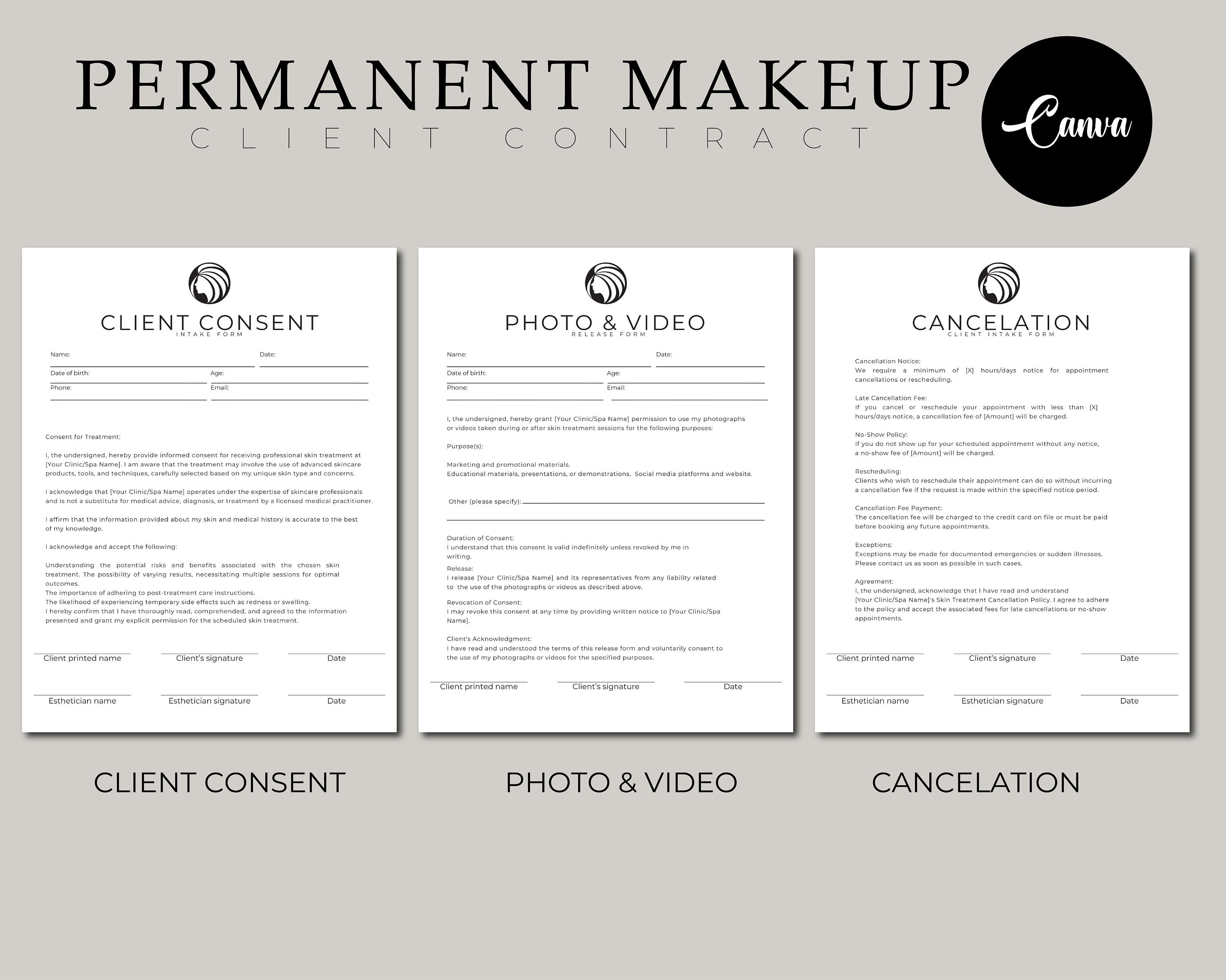 Permanent Makeup Forms, PMU Consent Form, PMU Aftercare Card, Makeup ...