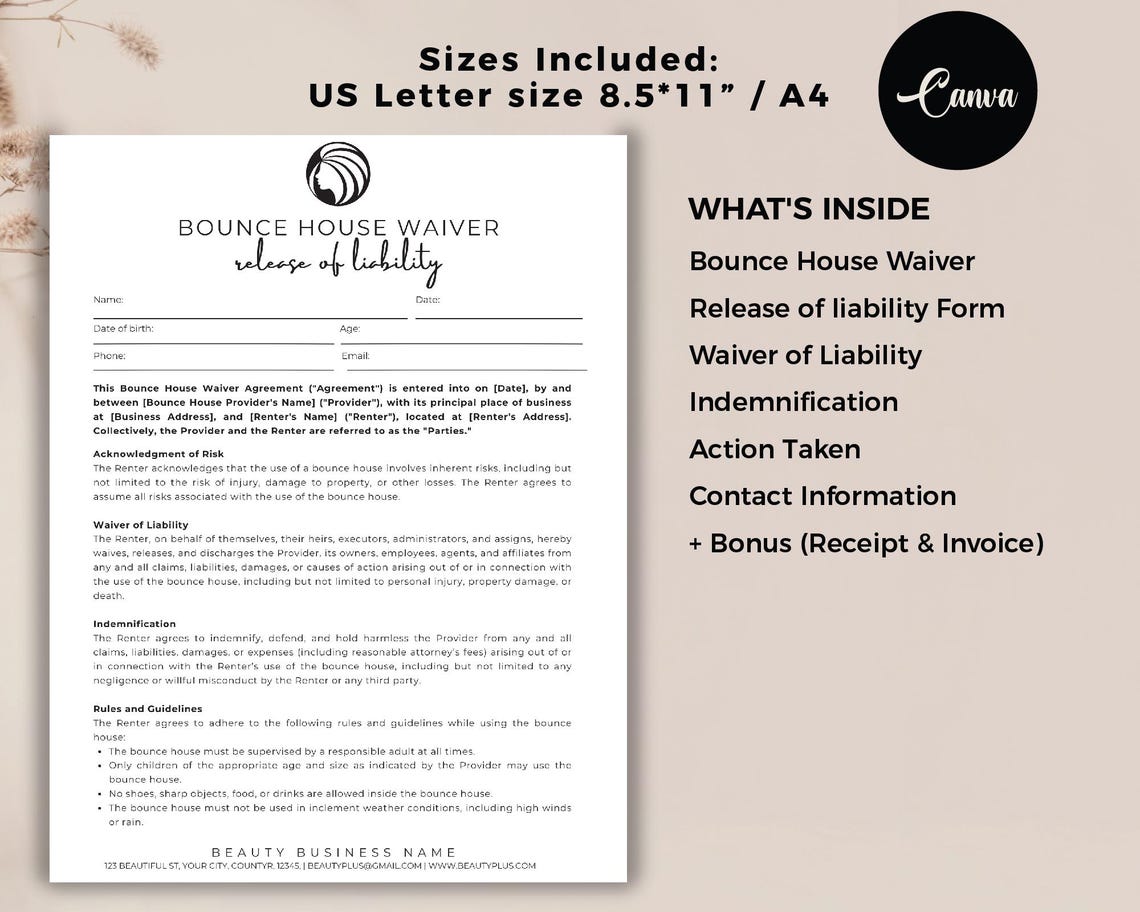 Bounce House Waiver Forms, Bounce House Rental Contract, Release of ...