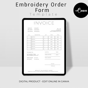 Embroidery Order Form Template, Embroidery Order Contract, Custom ...