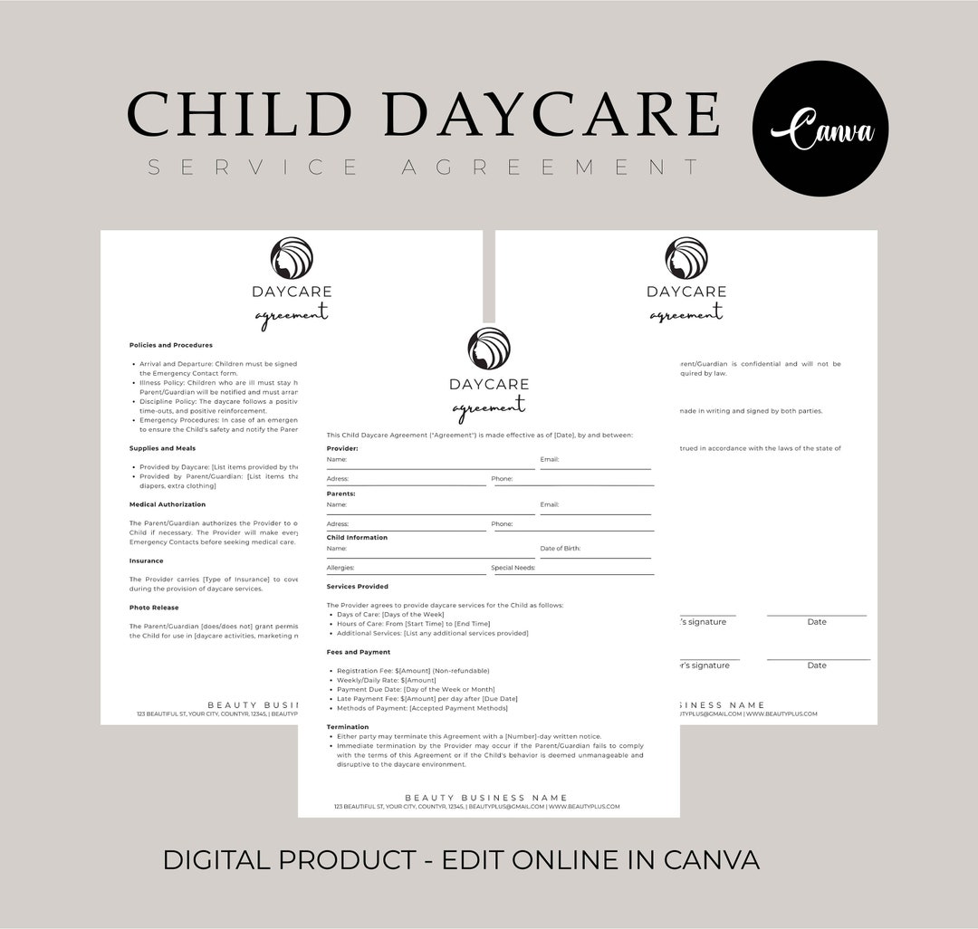 Editable Home Daycare Contract Template, Home Daycare Forms Package ...