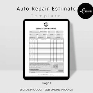 Editable Auto Body Repair Estimate Template, Canva Forms, Auto Repair ...