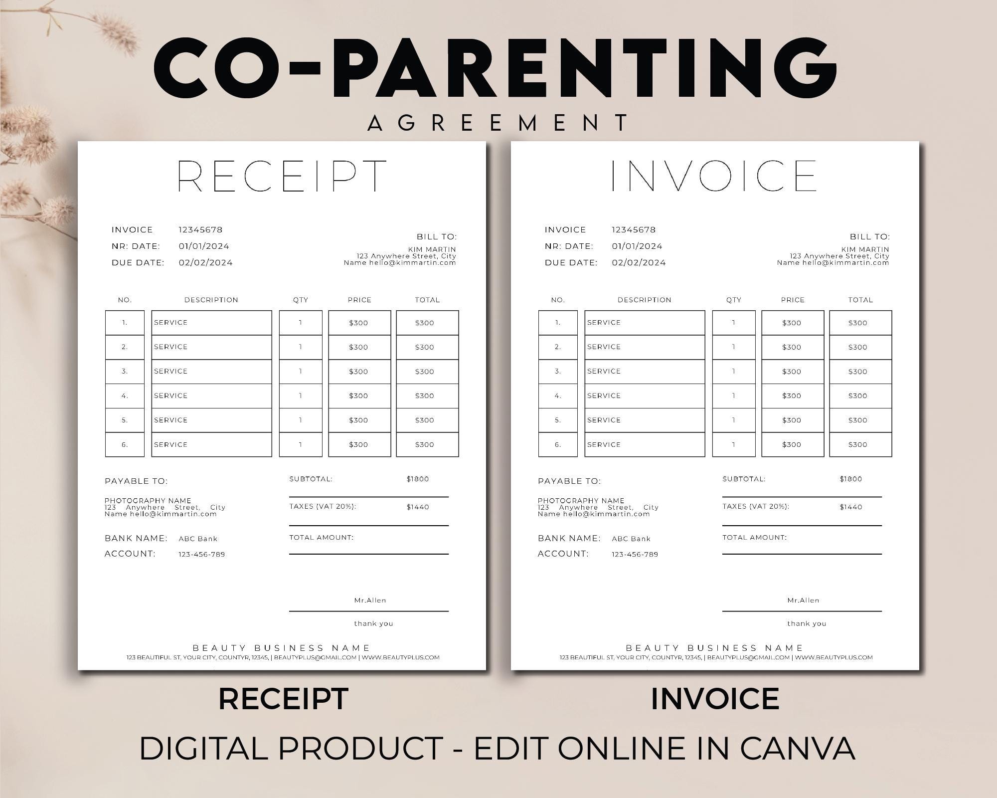 Co-parenting Agreement Template, Shared Parenting Plan, Co Parenting ...