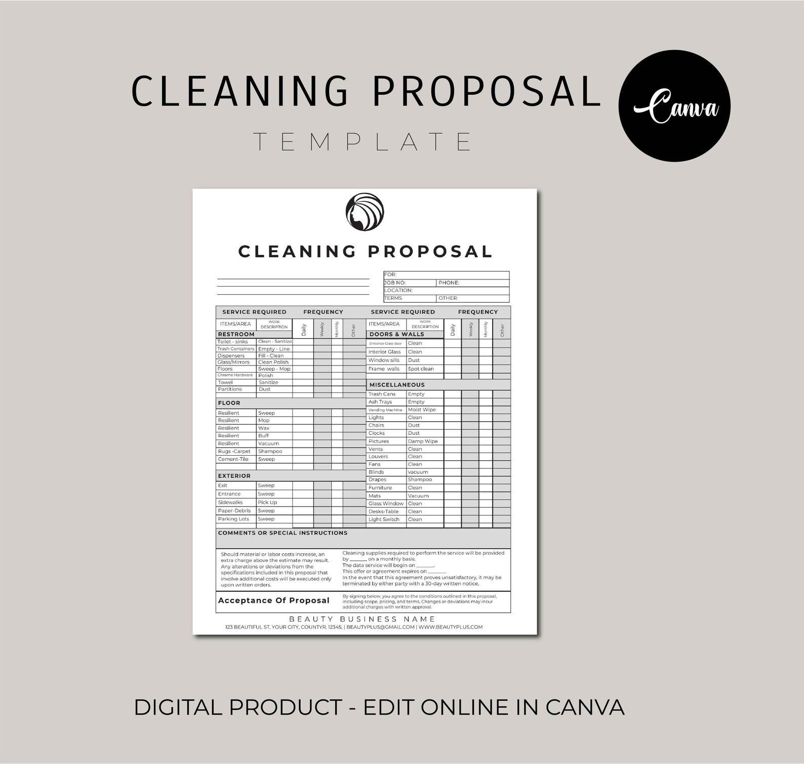Cleaning Proposal Template, Editable Cleaning Service Proposal ...