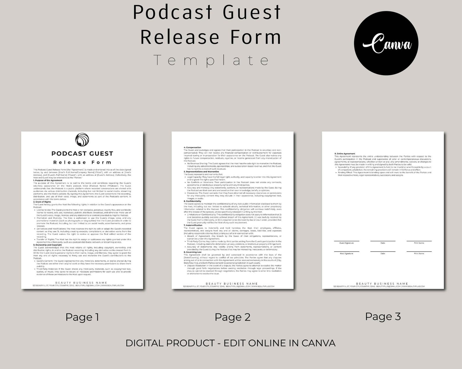 Podcast Guest Release Form, Podcast Agreement, Podcast Branding ...