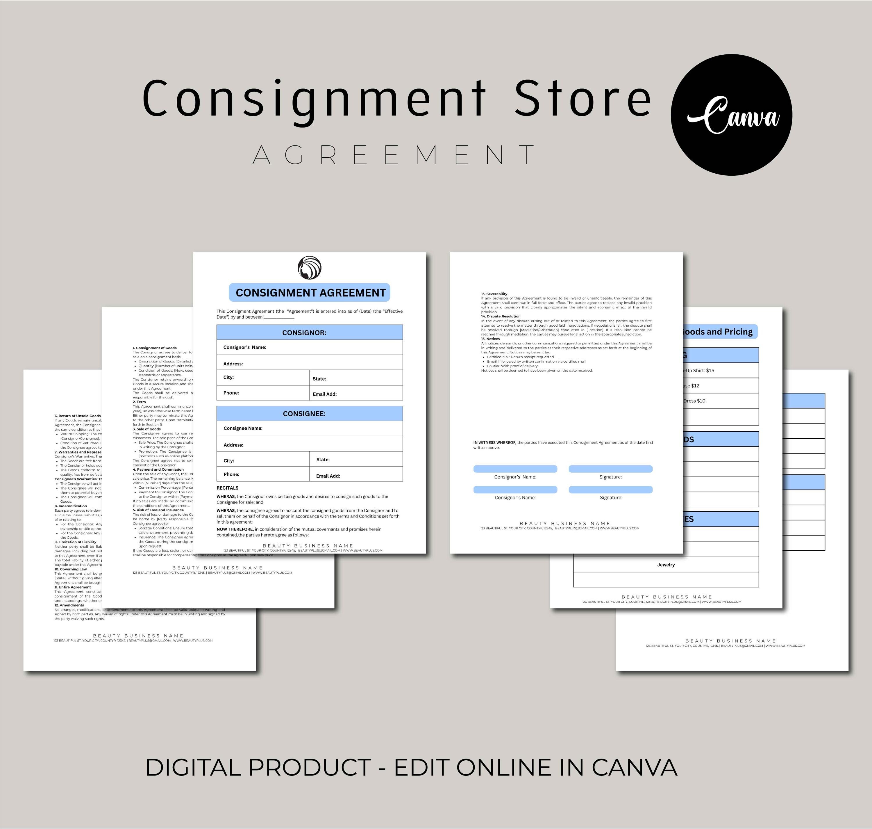 Consignment Agreement, Consignment Form, Consignee Agreement ...