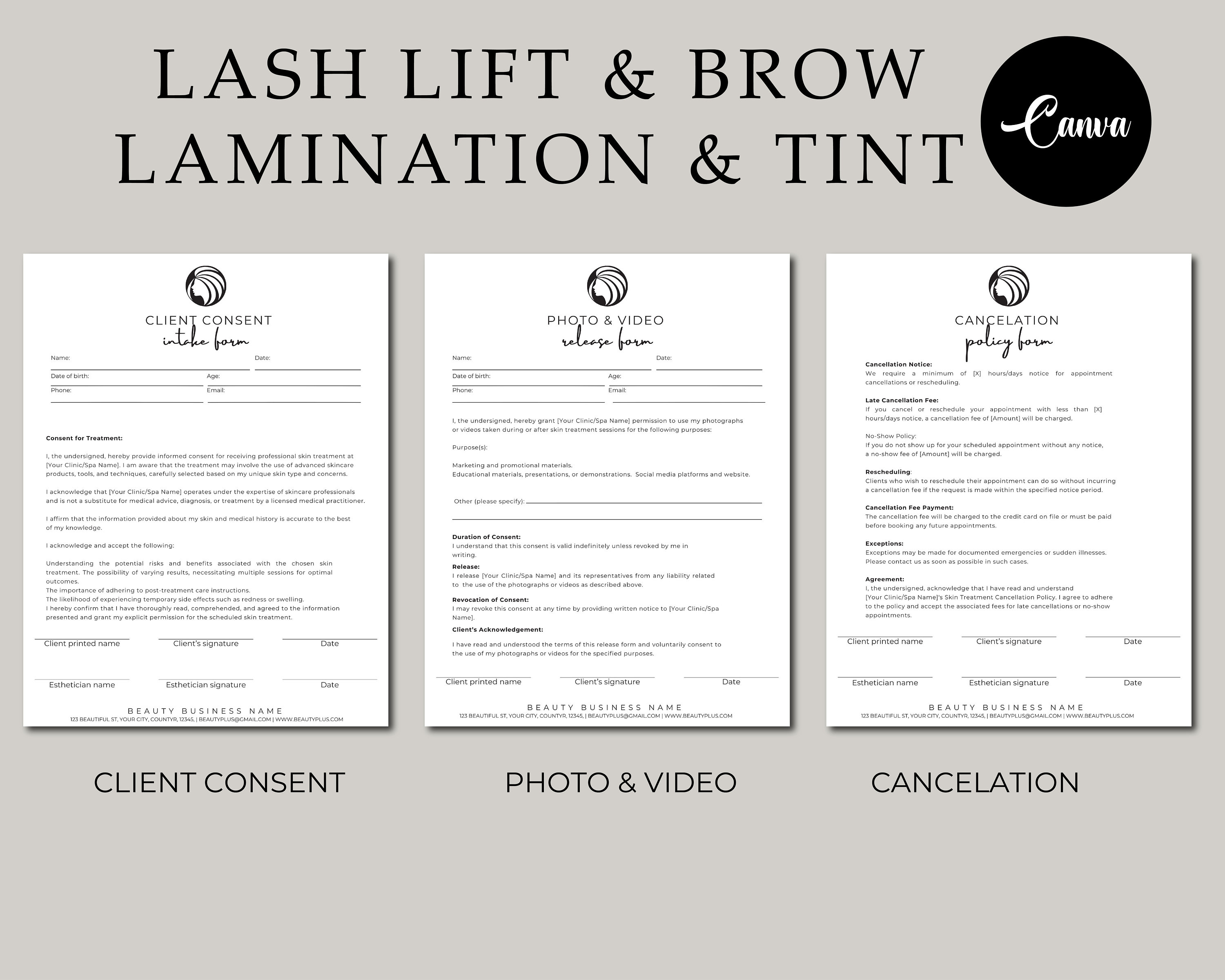 Editable Lash Lift and Brow Lamination Templates, Lash Intake and ...