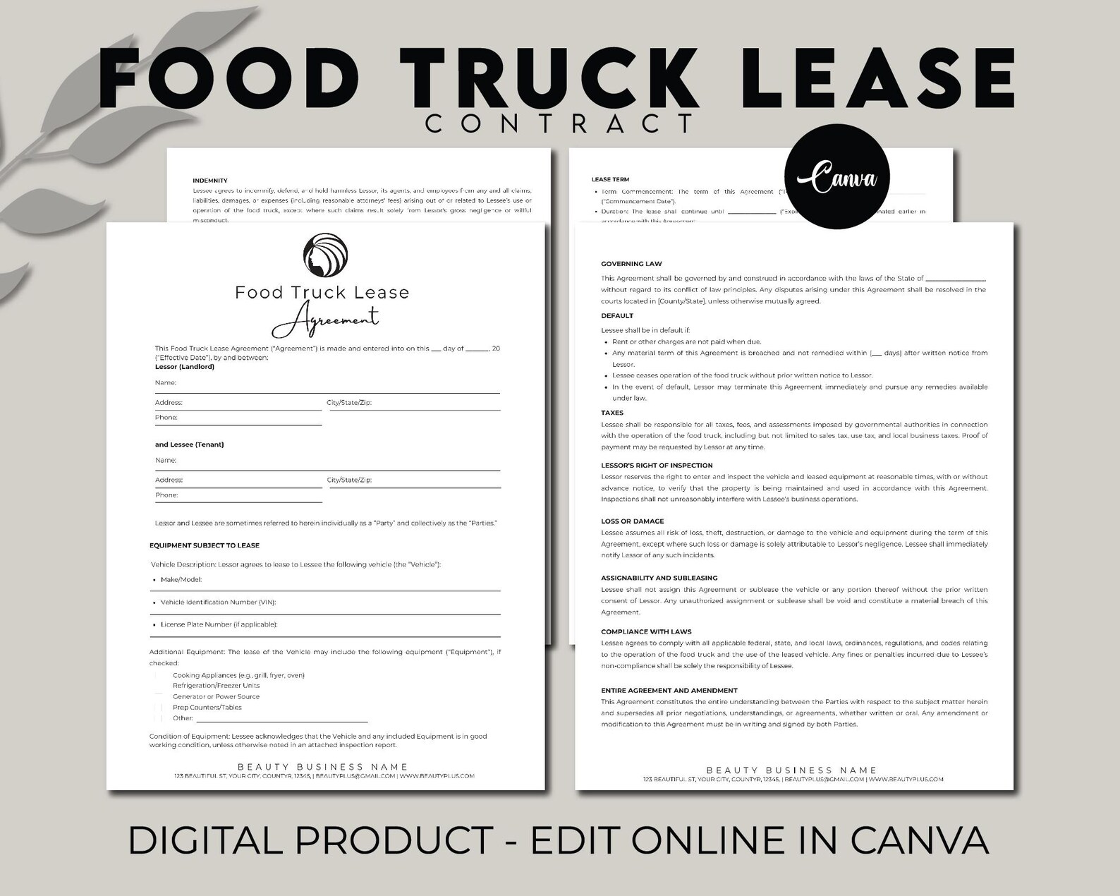 Food Truck Lease Agreement, Food Vendor Contract, Catering Truck Rental ...