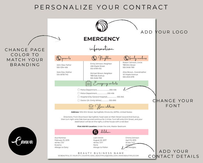 Emergency Information Sheet, Babysitting Printable Babysitter Notes ...