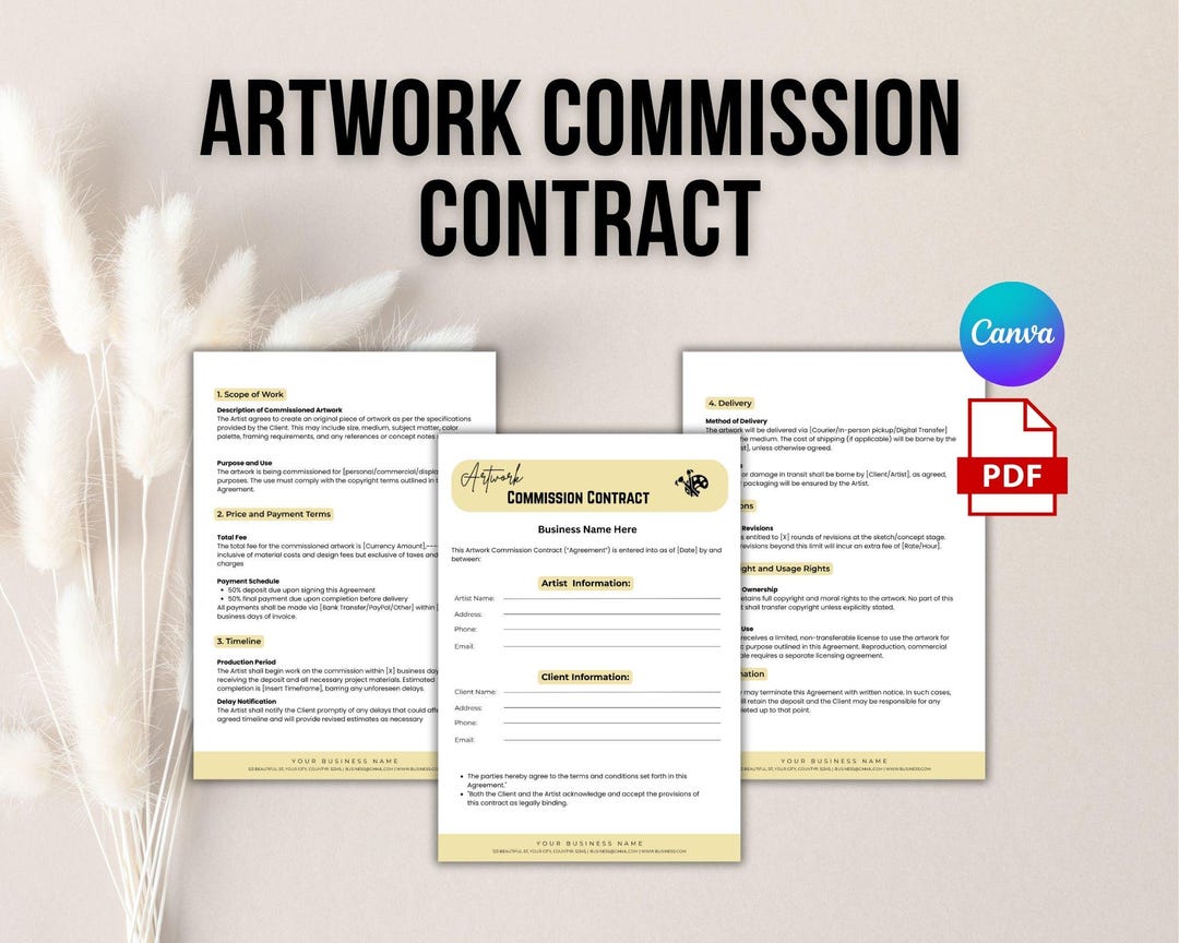 Artist Commission Contract Template, Contract for Custom Art Digital ...