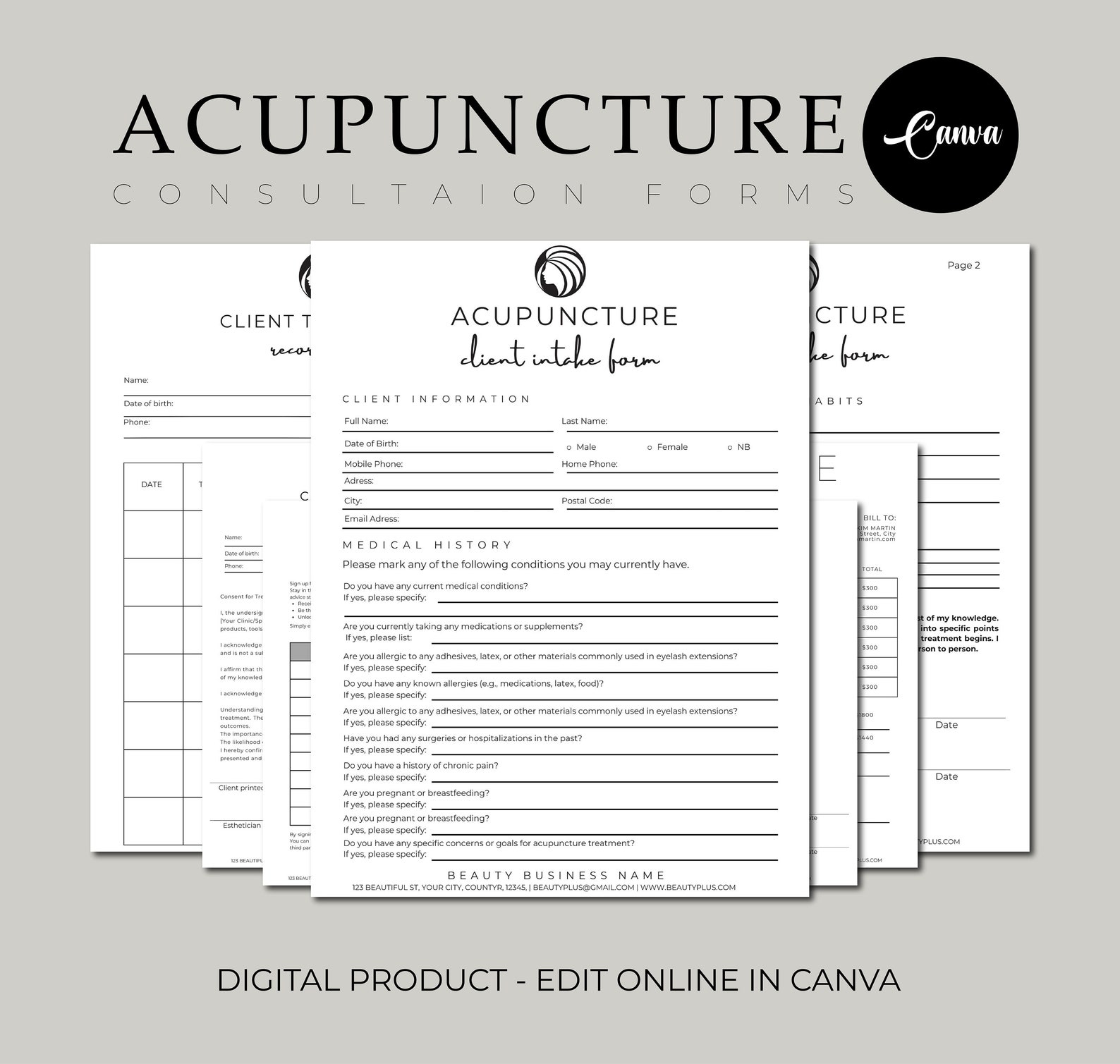 Editable Acupuncture Consultation & Consent Forms, Client Intake ...