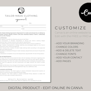 Tailor Made Clothing Agreement, Custom Garment Contract, Tailor Invoice ...