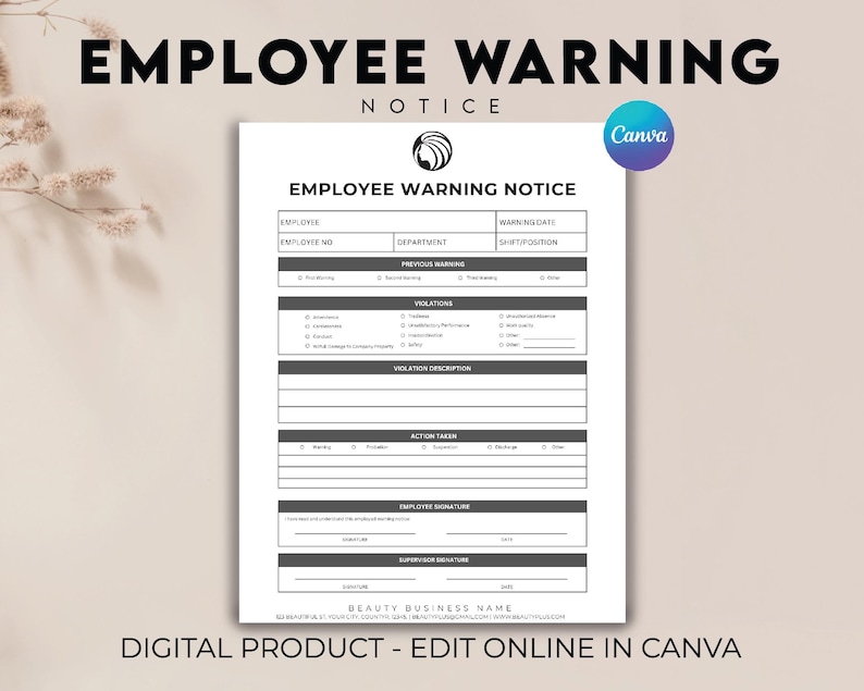 Employee Warning Notice Template, Employee Disciplinary Form, Employee ...