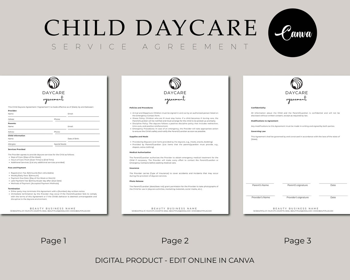 Editable Home Daycare Contract Template, Home Daycare Forms Package ...