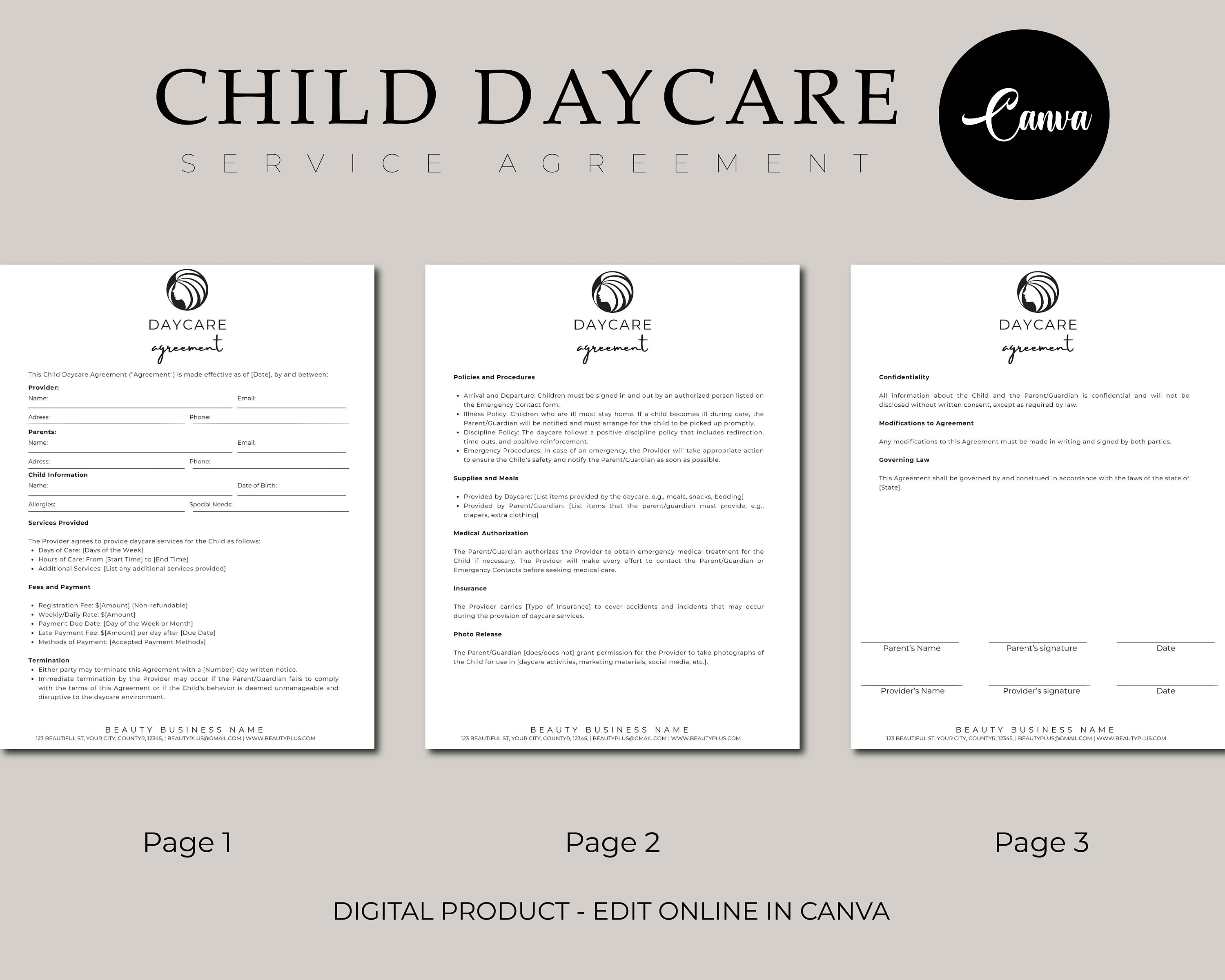 Editable Home Daycare Contract Template, Home Daycare Forms Package ...