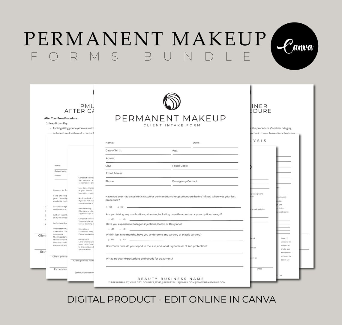 Permanent Makeup Forms, PMU Consent Form, PMU Aftercare Card, Makeup ...