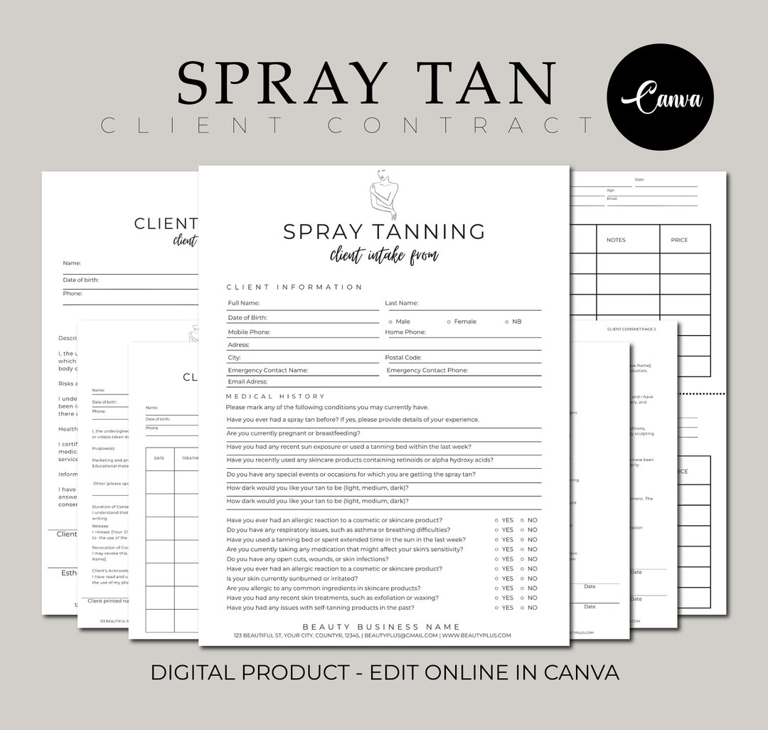 Spray Tan Consent Form, Tanning Consent, Spa Forms, Tanning Salon Forms ...