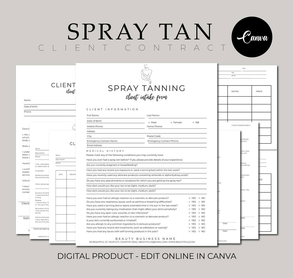 Spray Tan Consent Form, Tanning Consent, Spa Forms, Tanning Salon Forms ...