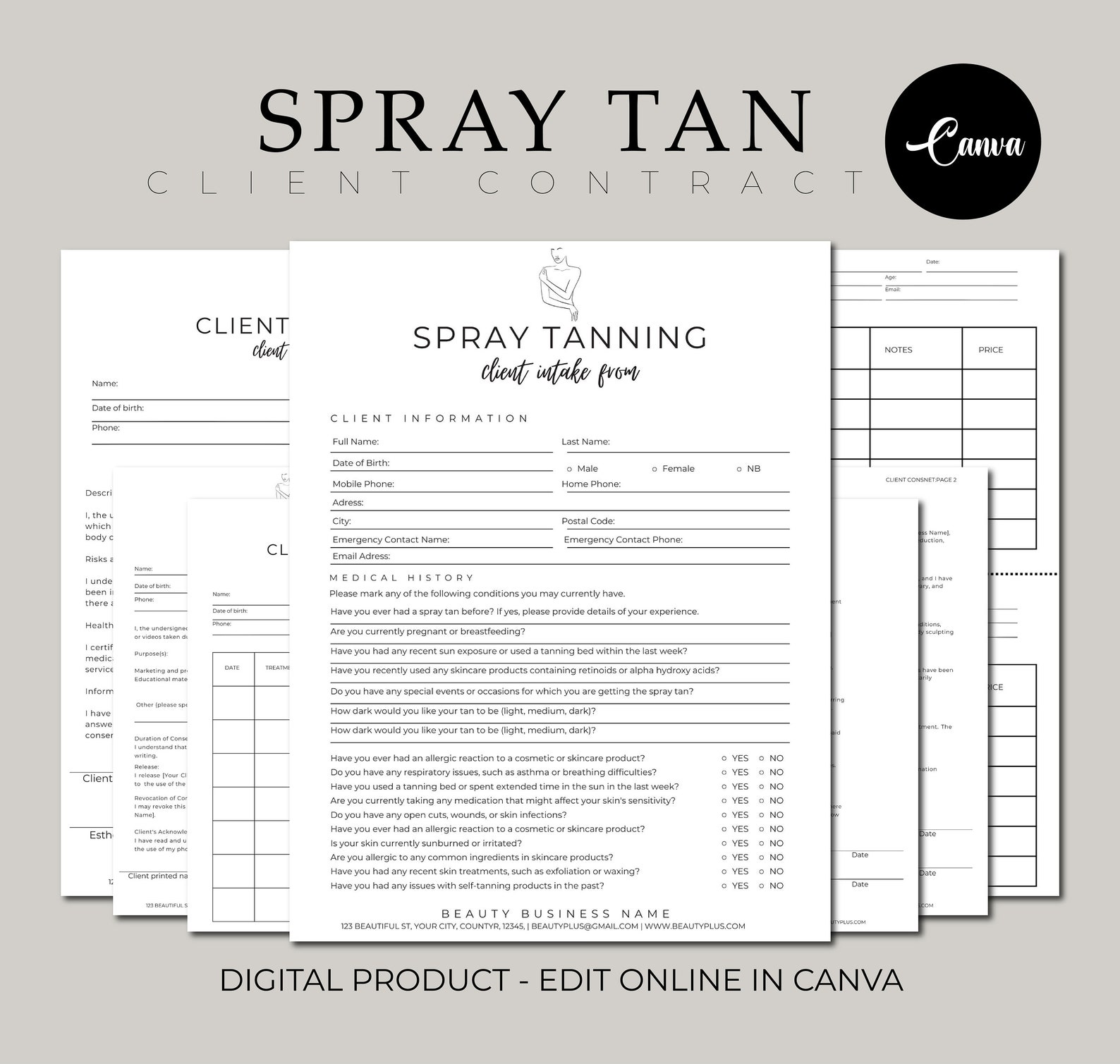 Spray Tan Consent Form, Tanning Consent, Spa Forms, Tanning Salon Forms ...