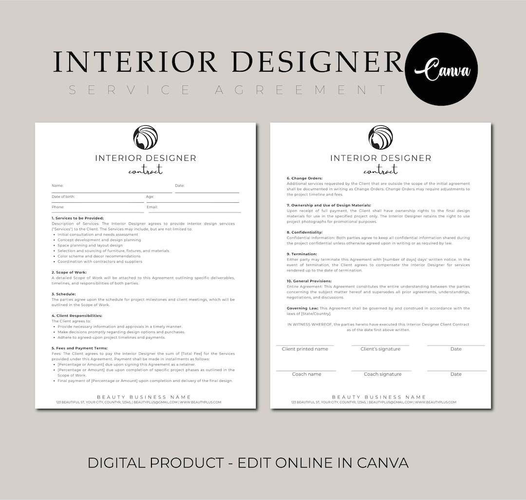 Interior Designer Contract Template, Client-designer Agreement Template ...