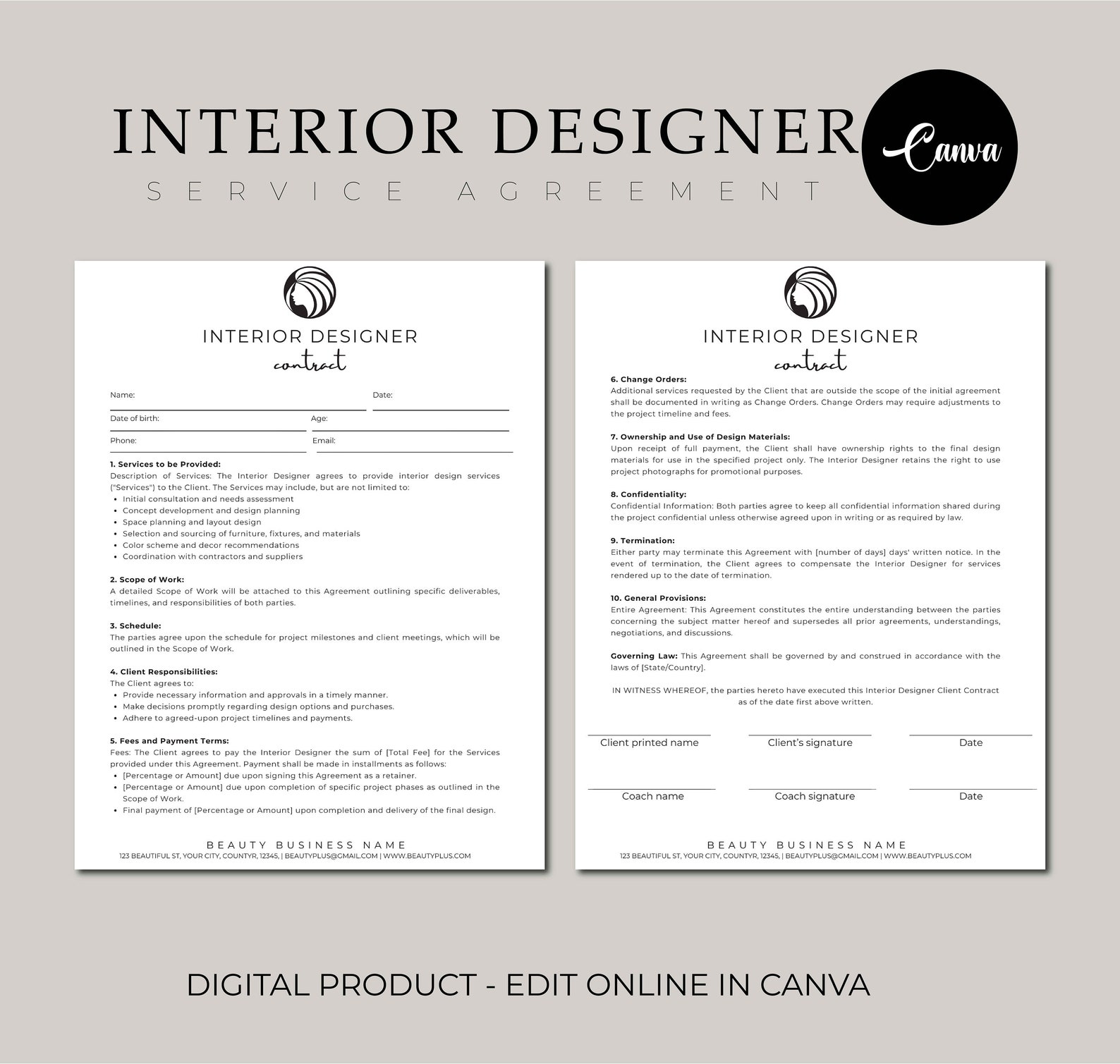 Interior Designer Contract Template, Client-designer Agreement Template ...