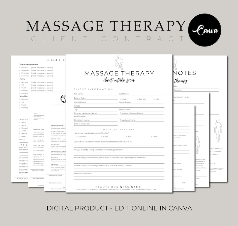 Massage Therapist Forms Business Bundle, Massage Soap Notes, Editable ...