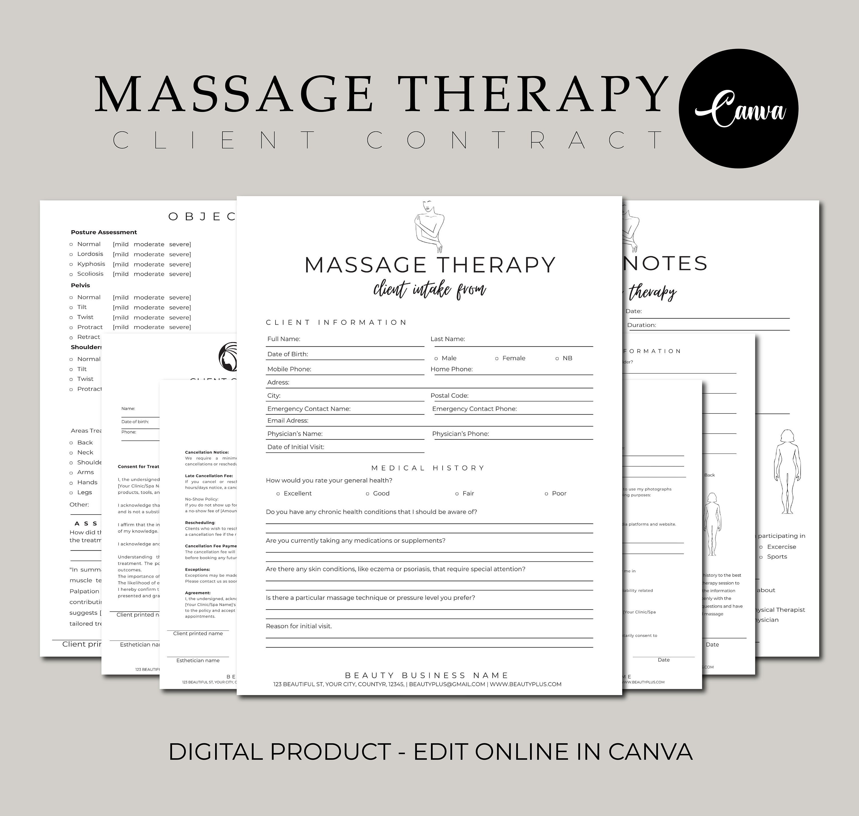 Massage Therapist Forms Business Bundle, Massage Soap Notes, Editable ...