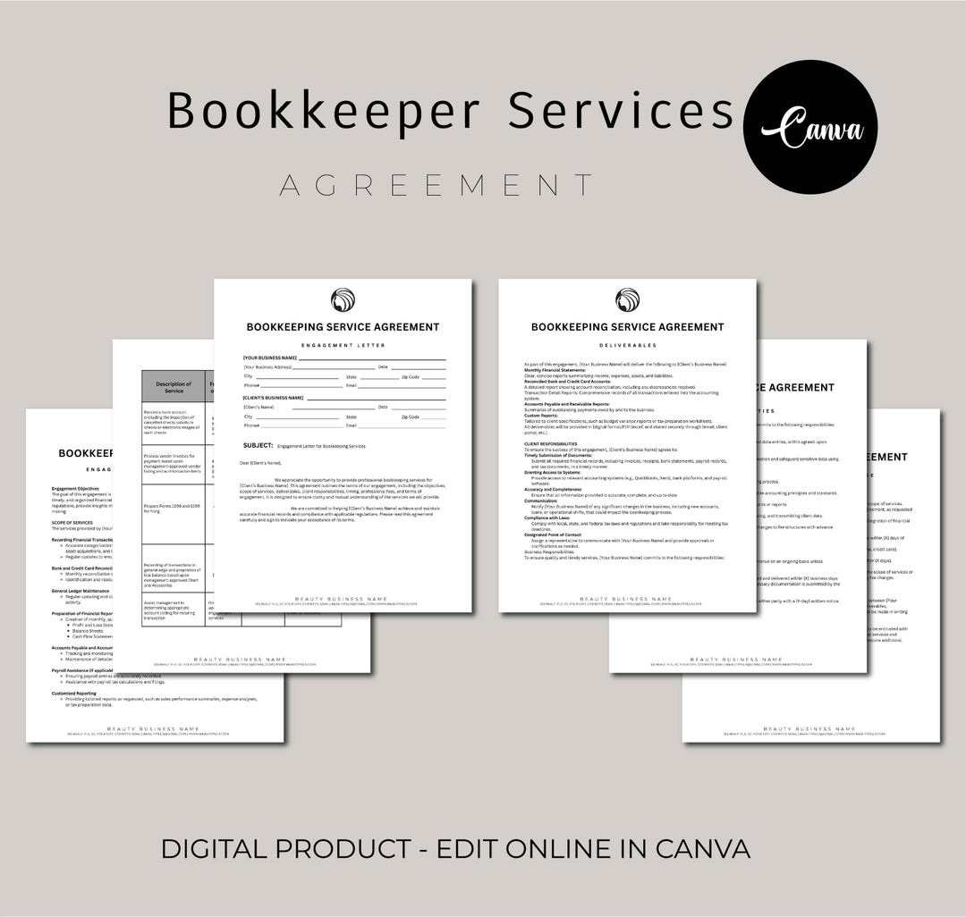 Bookkeeping Contract, Bookkeeping Templates, Editable Bookkeeping ...