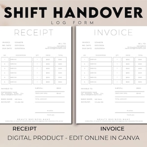 Editable Shift Handover Log, Restaurant Shift Change Manager Log ...