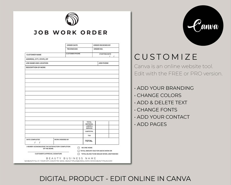 Printable Job Work Order Form, Easy and Simple Job Work Order Form ...
