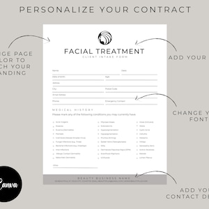 Facial Treatment Forms, Editable Esthetician Templates, Printable ...