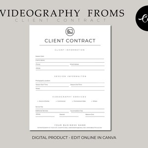 Videography Contract Template, Photography Forms, Contract Template, Canva Template, Contract ...