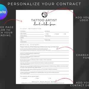 Editable Tattoo Artist Forms Bundle, Tattoo Consent Form, Tattoo ...