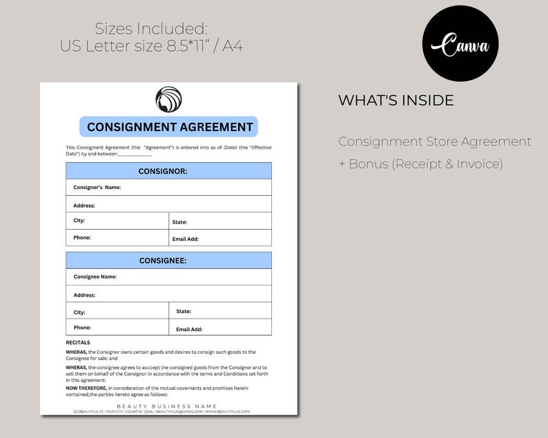 Consignment Agreement, Consignment Form, Consignee Agreement ...