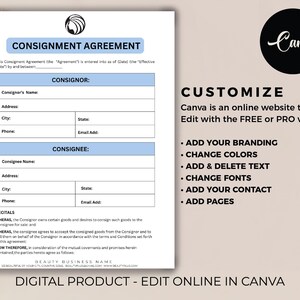 Editable Consignment Agreement, Consignment Store Forms, Product Consignment Agreement, Reseller ...