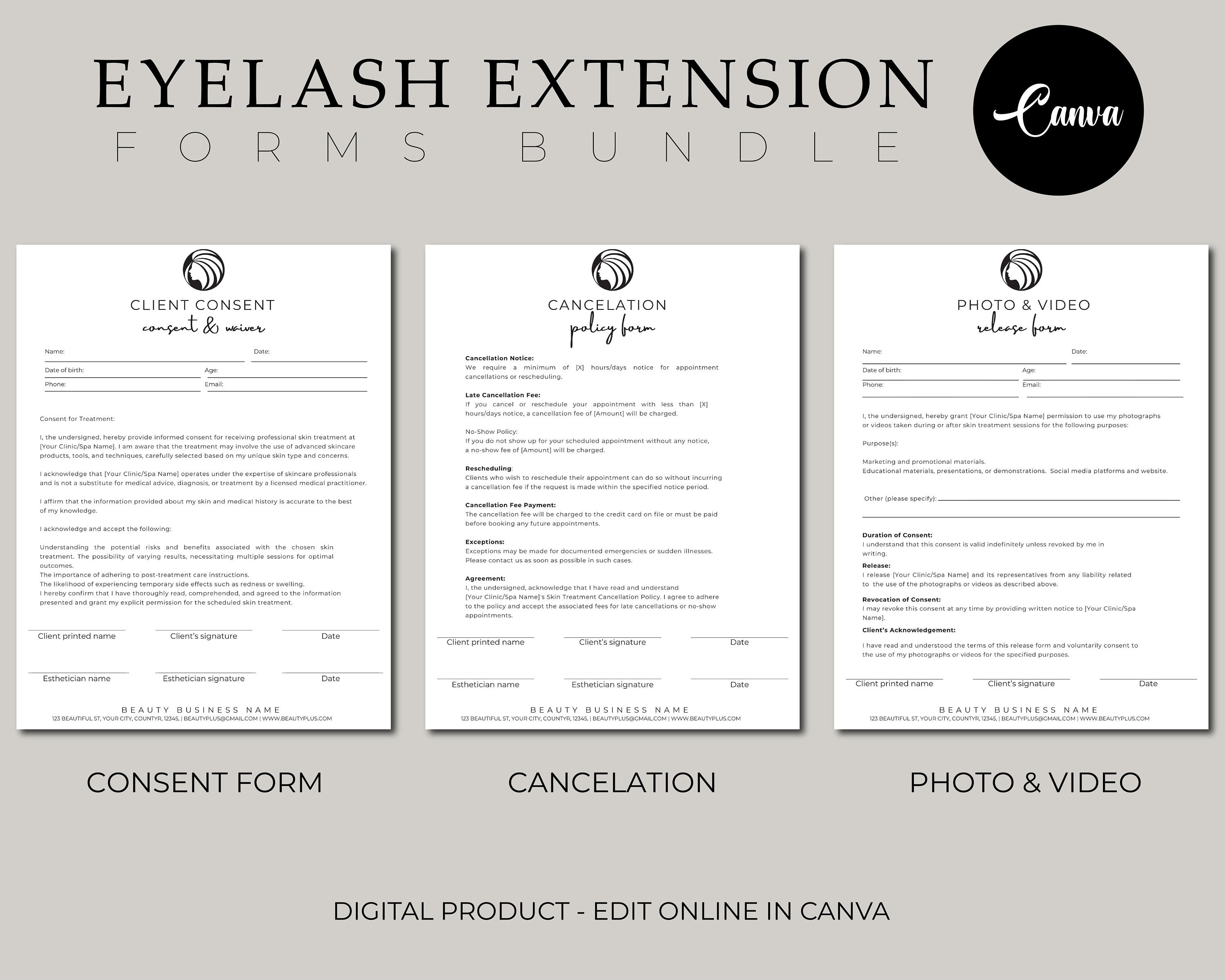 Eyelash Extension Forms - Editable Lash Consent Templates, Eyelash ...