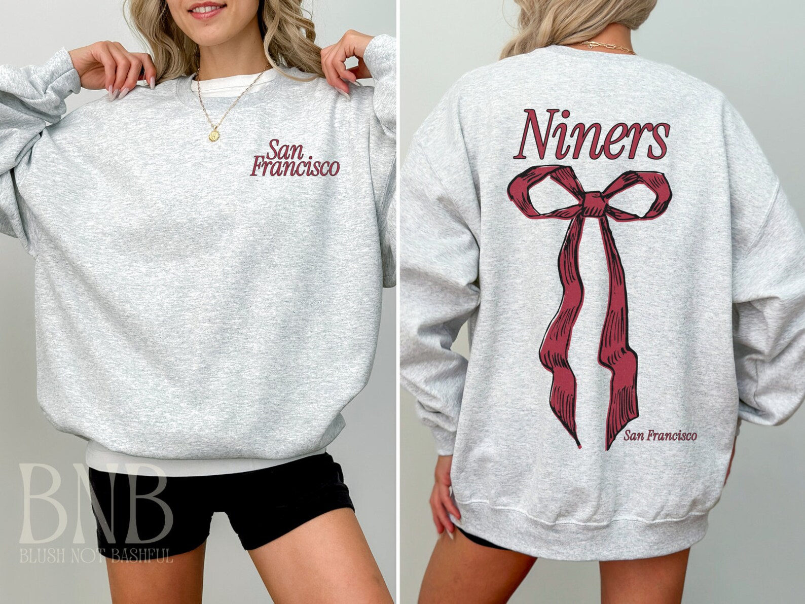 Coquette Bow San Francisco Crewneck, Vintage Look Niners Sweatshirt ...