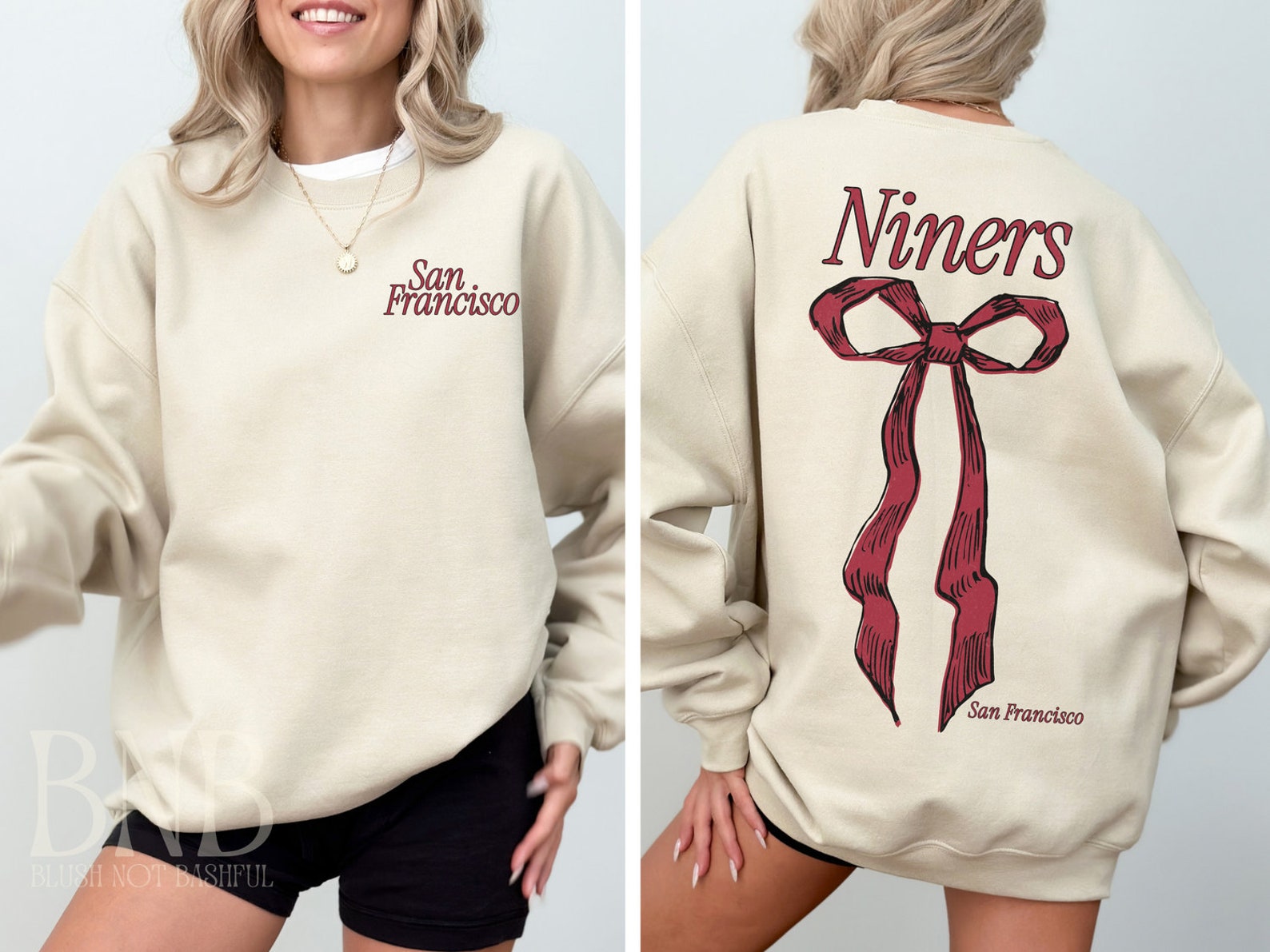 Coquette Bow San Francisco Crewneck, Vintage Look Niners Sweatshirt ...