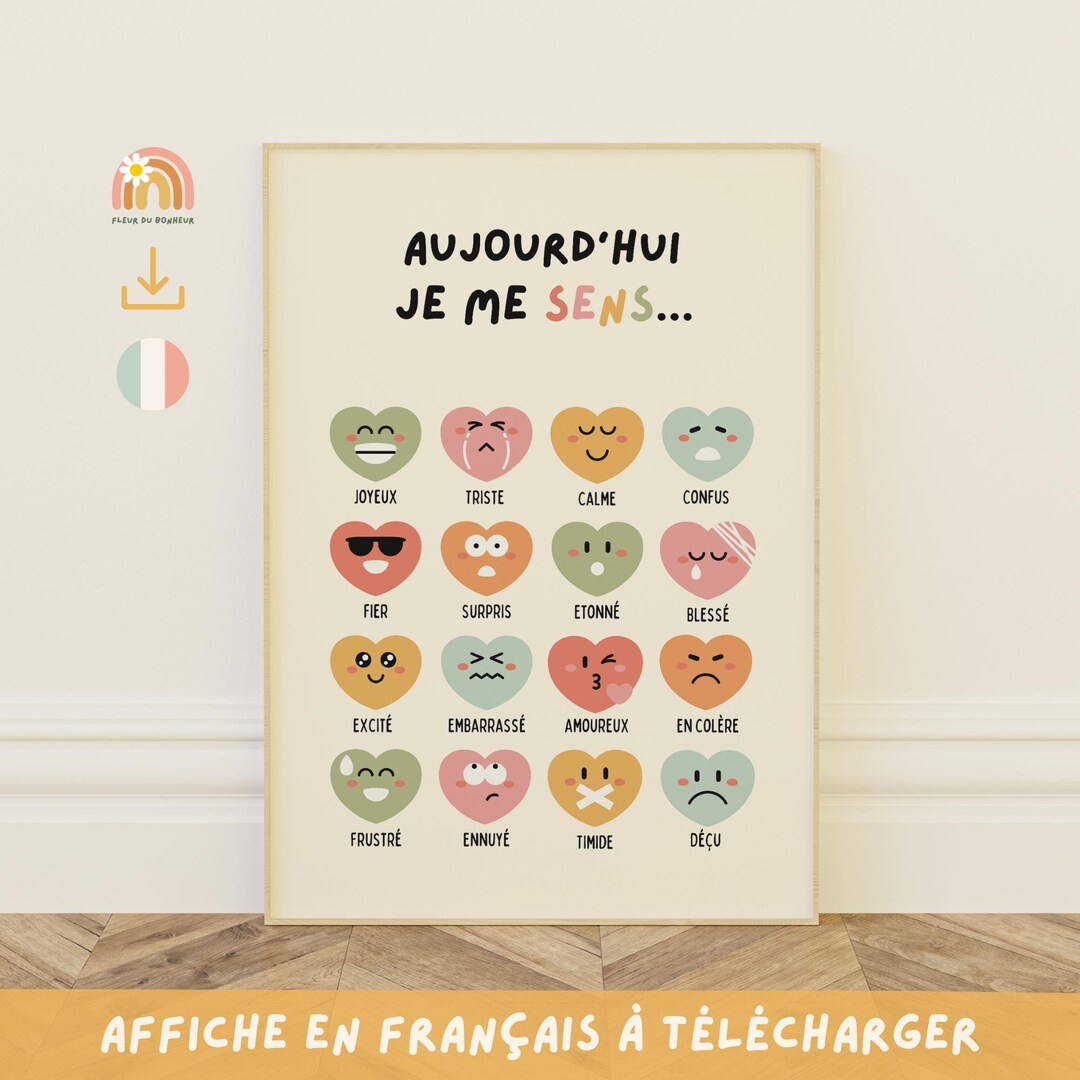 Affiche des émotions enfant, Affiche sentiments, Aujourd'hui je me sens ...